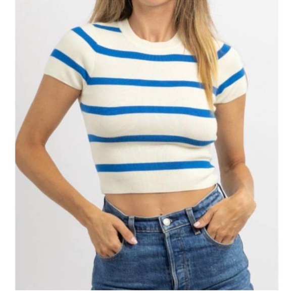 Miou Muse | Tops | Miou Muse Wednesday Bold Stripe Top In Blue Small ...